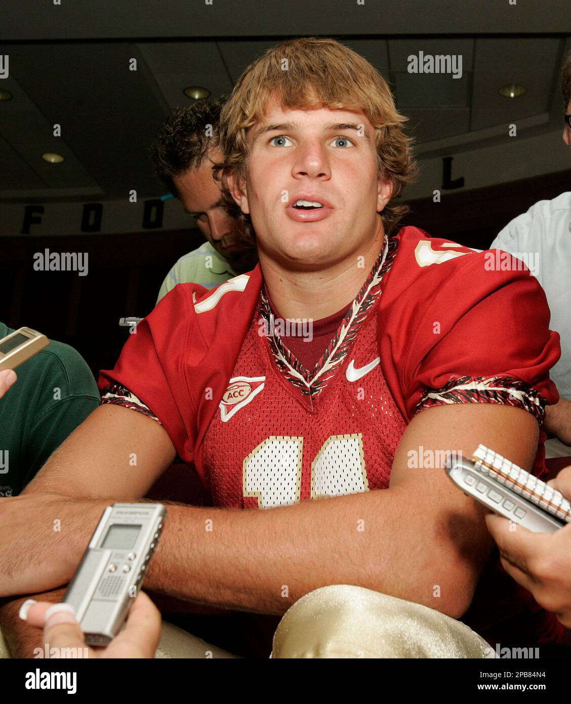 Florida State quarterback Drew Weatherford talks with reporters during ...