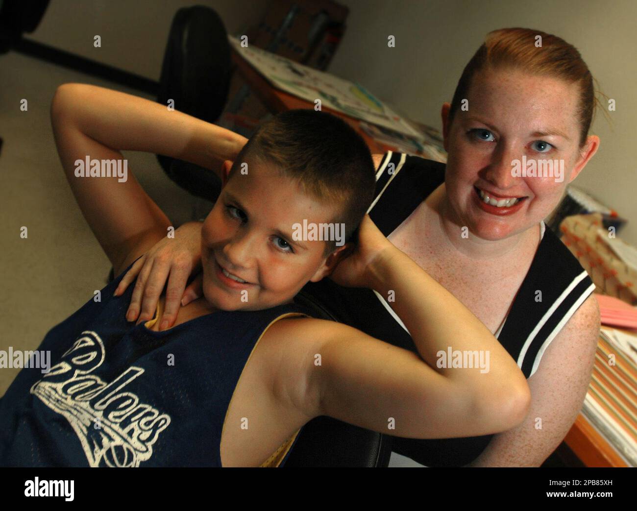 Jennifer James, 32, from Caney, Kan., and her son Bradley, 8, are shown ...