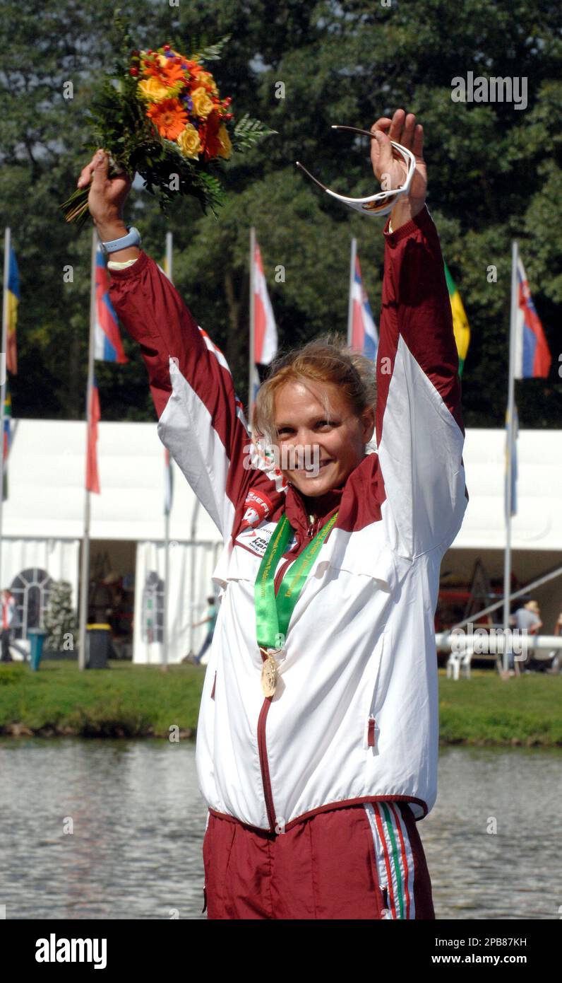 Katalin Kovacs from Hungary celebrate during the presentation ceremony after winning gold in the ...