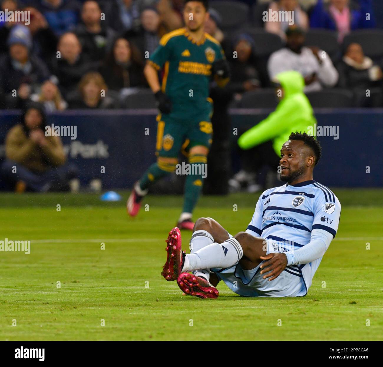 Sporting Kansas City forward Willy Agada (23) watches his shot after he ...
