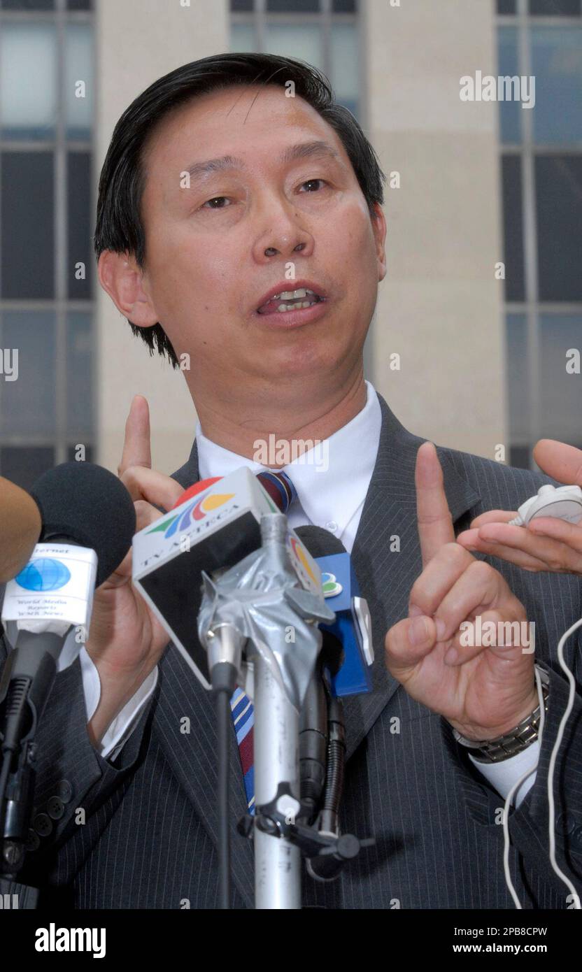 Defense attorney Ning Ye speaks during a news conference after Chinese ...