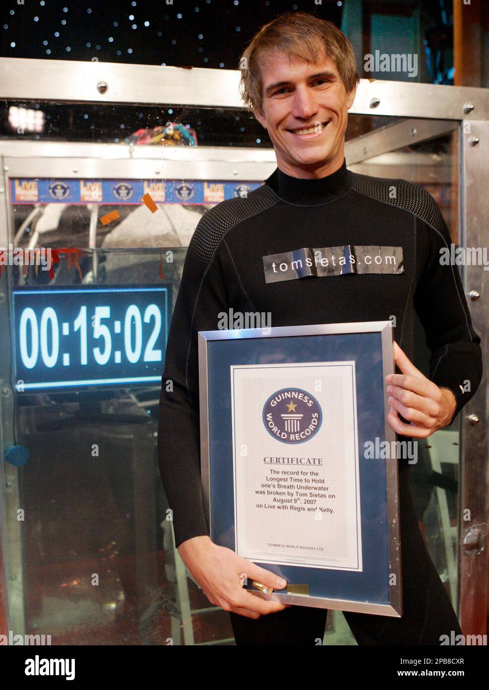 Tom Sietas, 30, from Hamburg, Germany, poses with his certificate of ...
