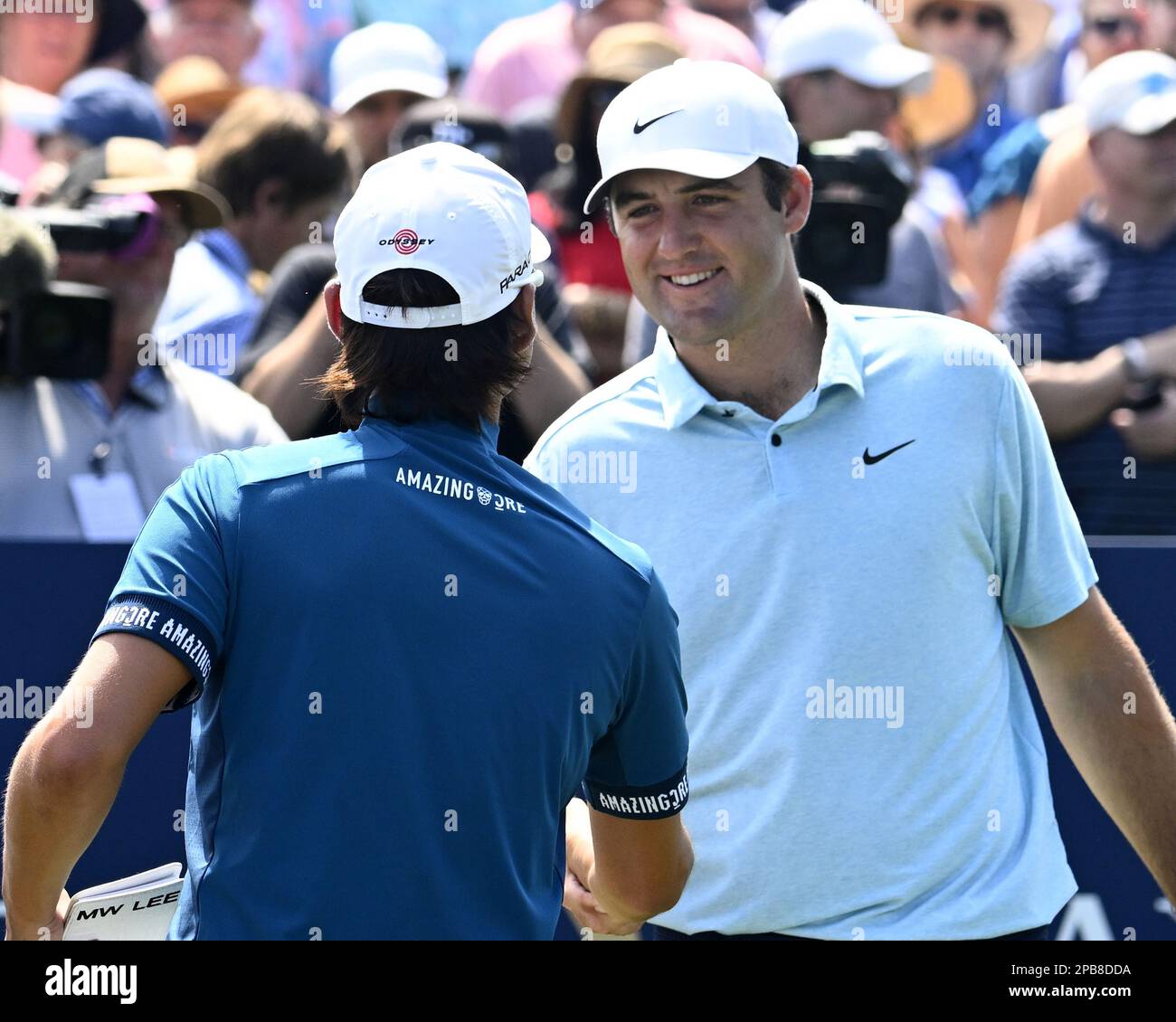 Ponte Vedra, United States. 12th Mar, 2023. Scottie Scheffler greets ...