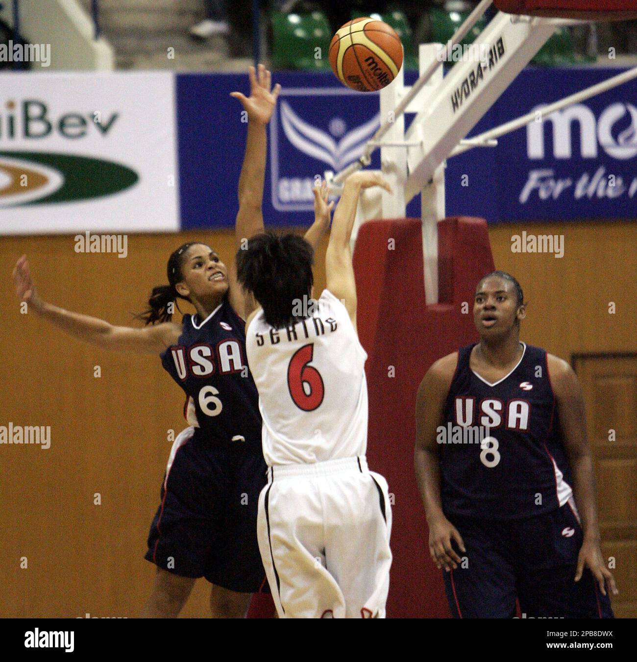Japan's Maiko Sekine, (6), shoots against USA's Sabrina Nicole Gregory ...