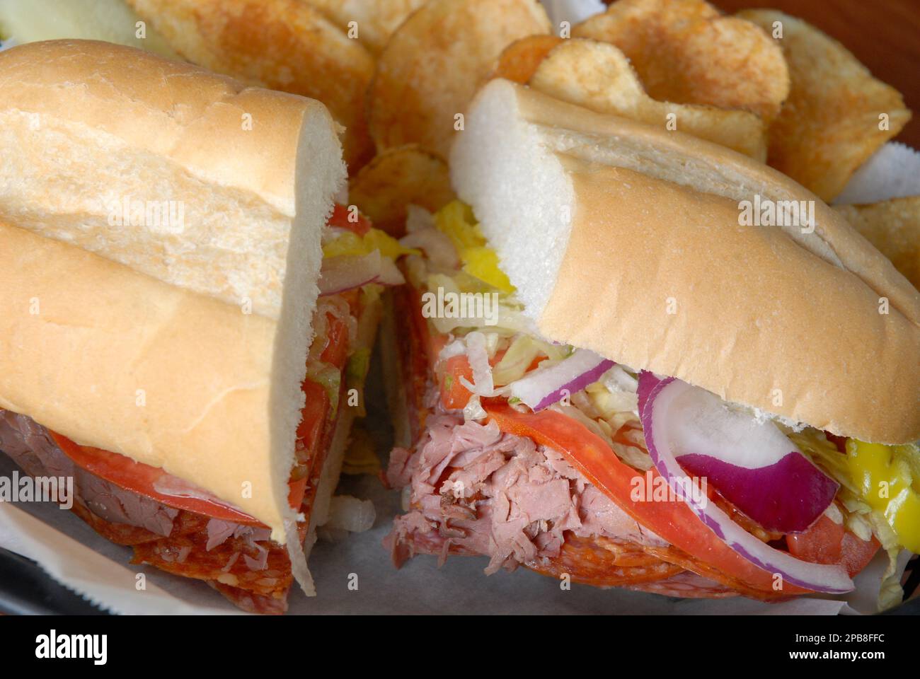 Sub Sandwich with potato chips Stock Photo - Alamy