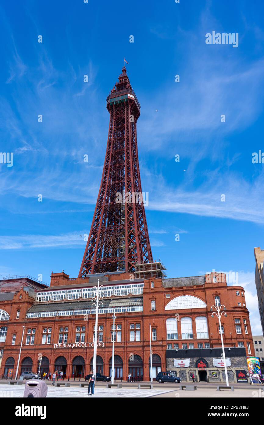 pier and city view. iron tower in blackpool Stock Photo - Alamy
