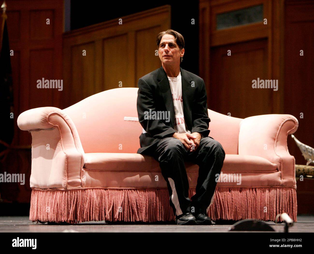 Actor Tony Danza, who plays Max Bialystock, rehearses a scene from the ...