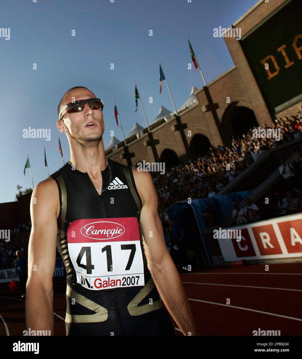 Jeremy Wariner of the U.S. wins the men's 400 m event at the DN Galan ...