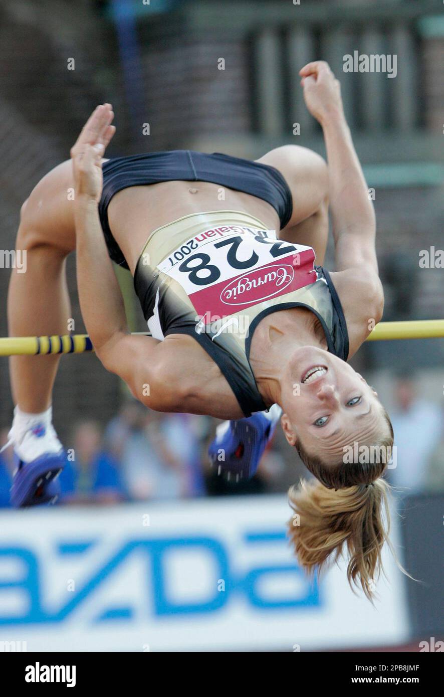 Kajsa Bergqvist of Sweden clears the bar during the women's high jump ...