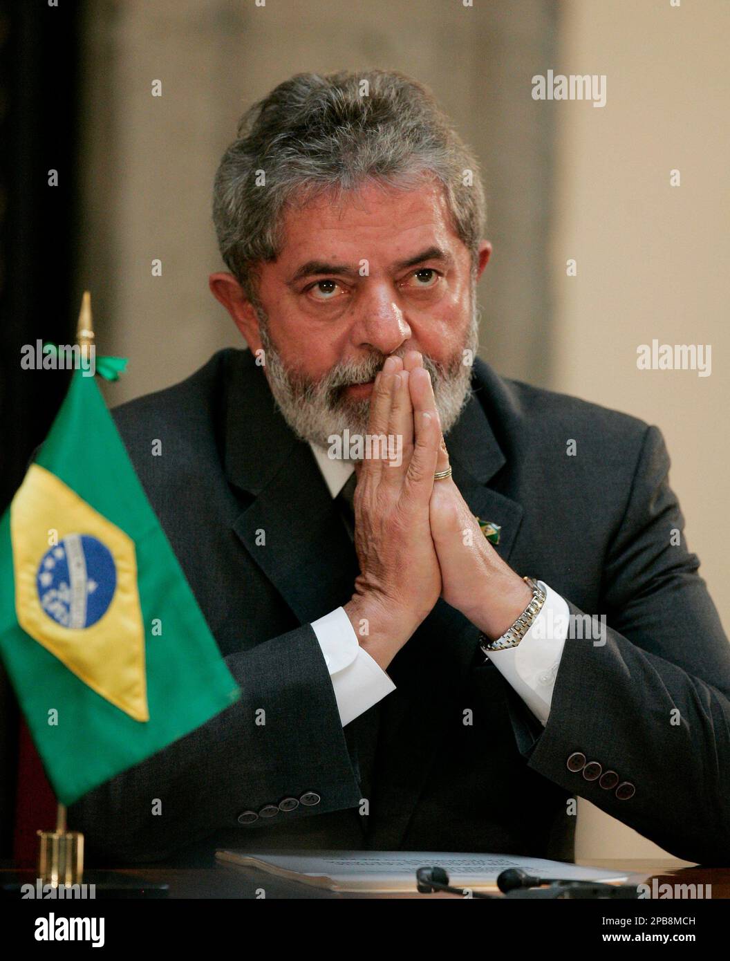Brazil's President Luiz Inacio Lula da Silva gestures during a ceremony ...