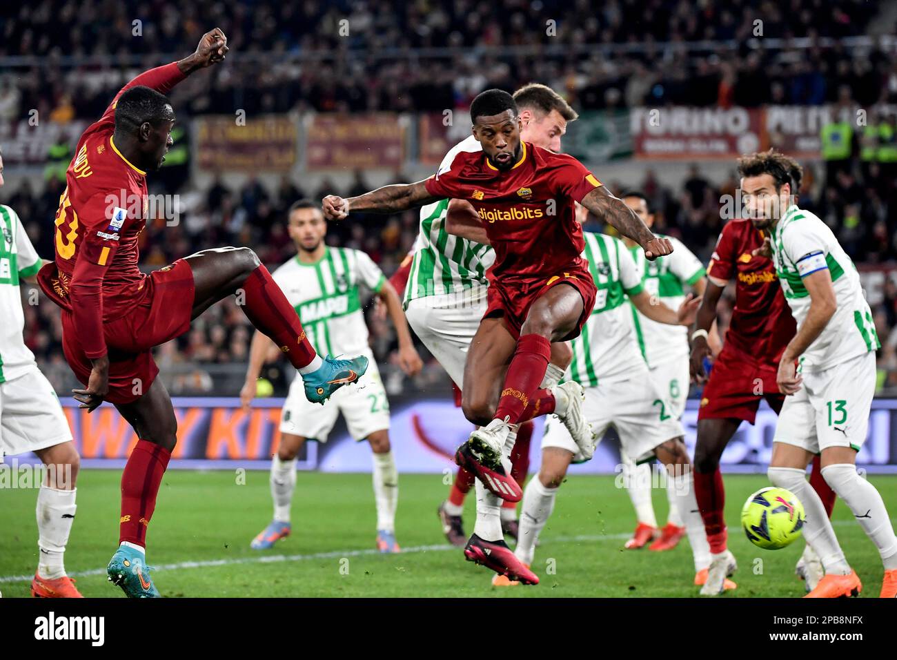 Roma, Italy. 12th Mar, 2023. Mady Camara and Georginio Wijnaldum of AS ...