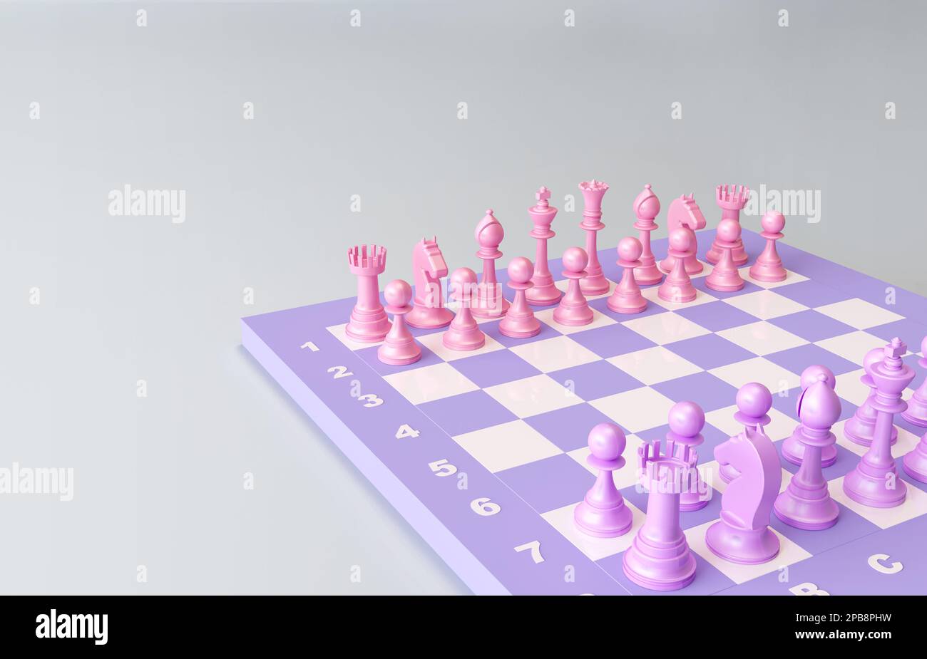 Pink and purple chess on a colored chessboard. Banner template ...