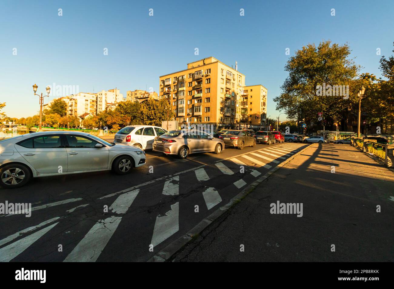 Car traffic at rush hour, car pollution, traffic jam in Bucharest ...