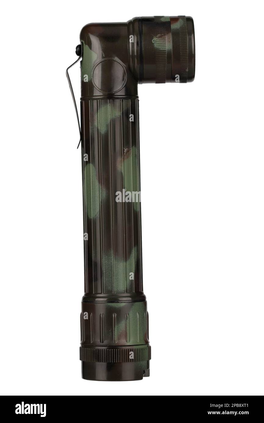 vintage military style flashlight isolated on white background Stock ...