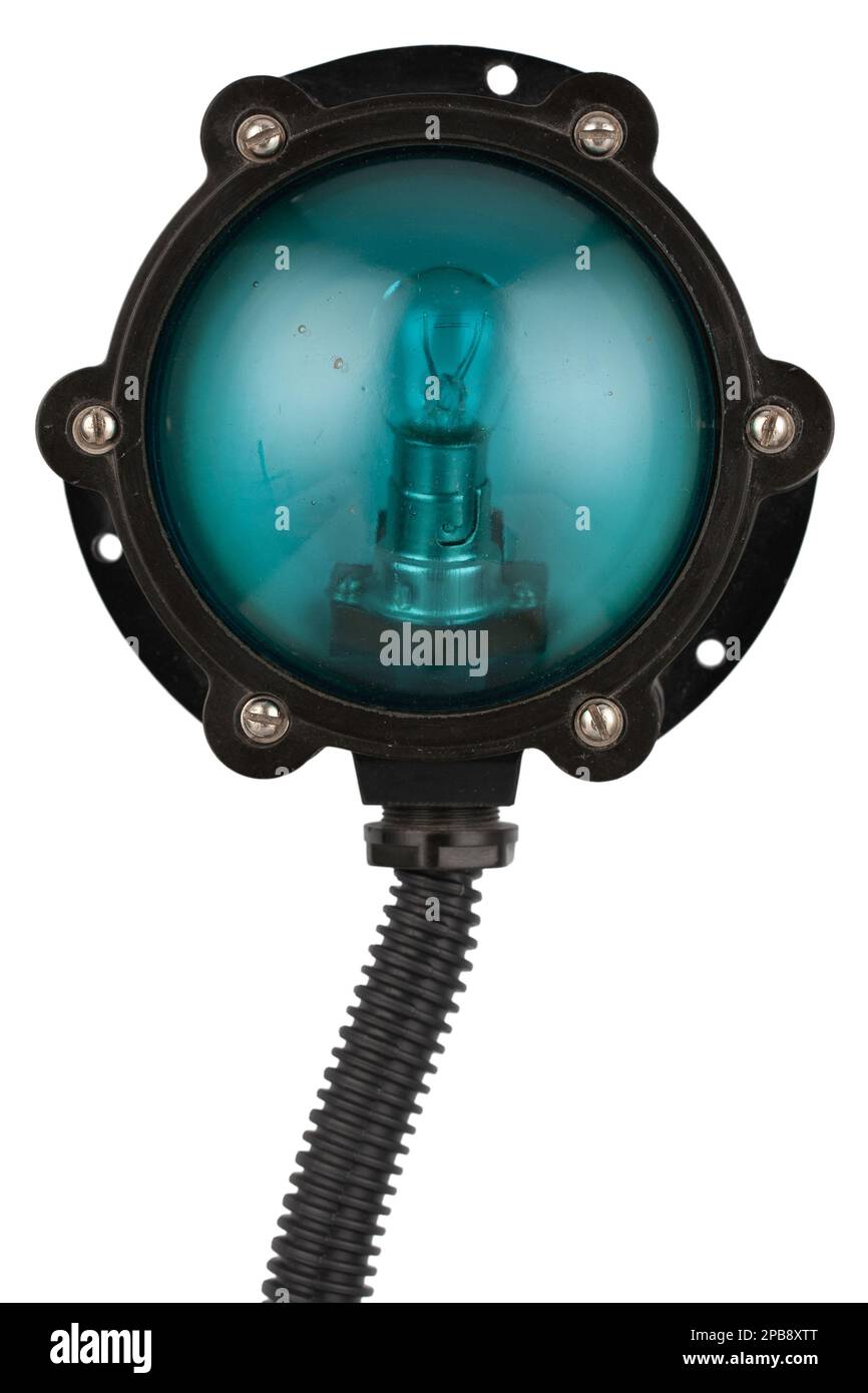 Emergency lighting in the factory. Warning blue light. Isolated on ...