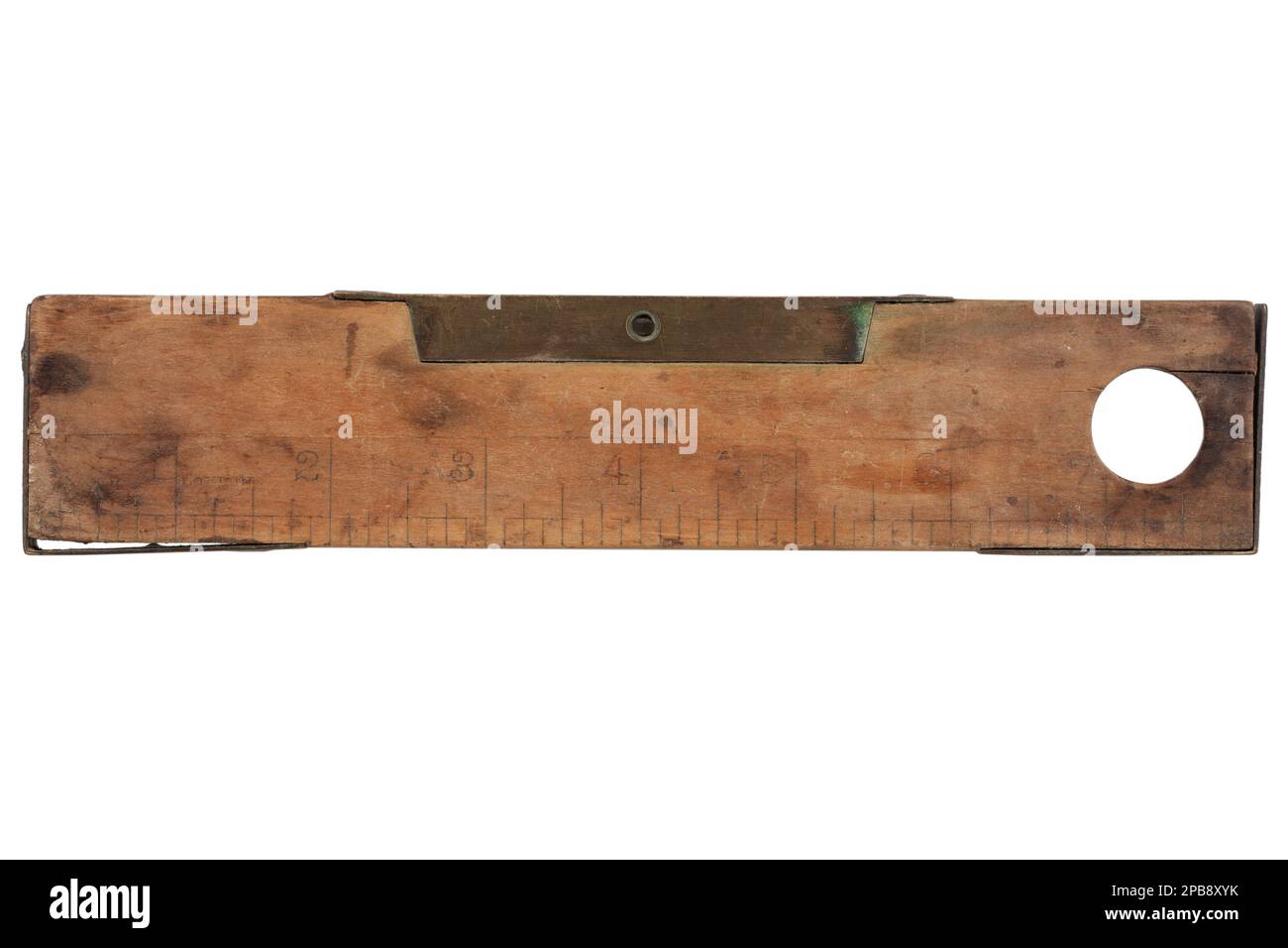 Antique carpenter's boxwood ruler with spirit level from 19th century ...