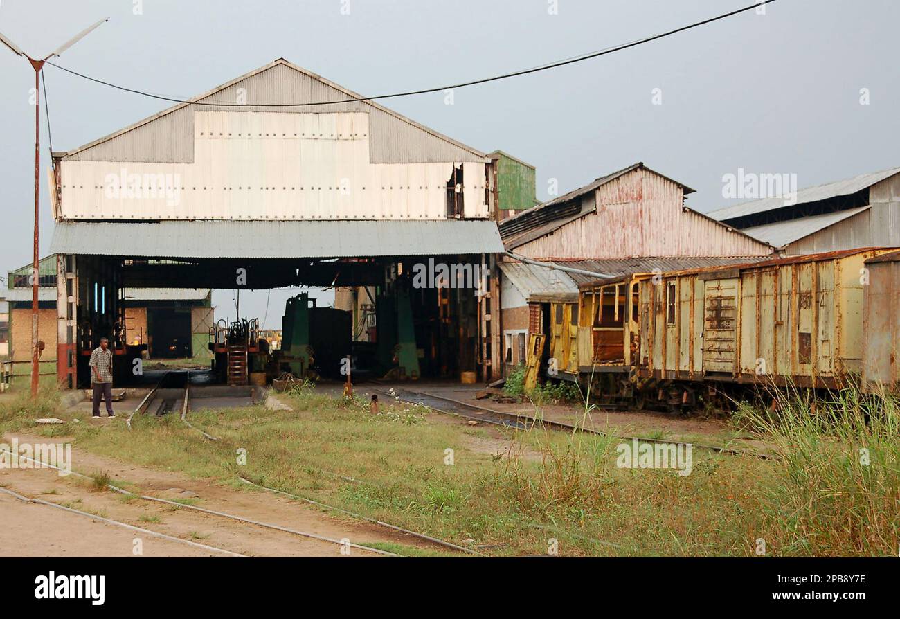 A decaying train sits at the train depot in Kananga, Congo Friday, Aug ...