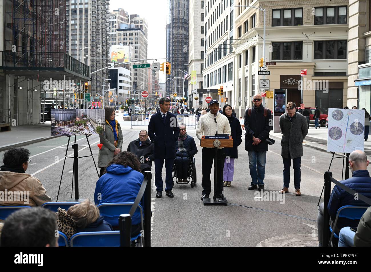 Mayor Eric Adams delivers a transportation and public space-related ...