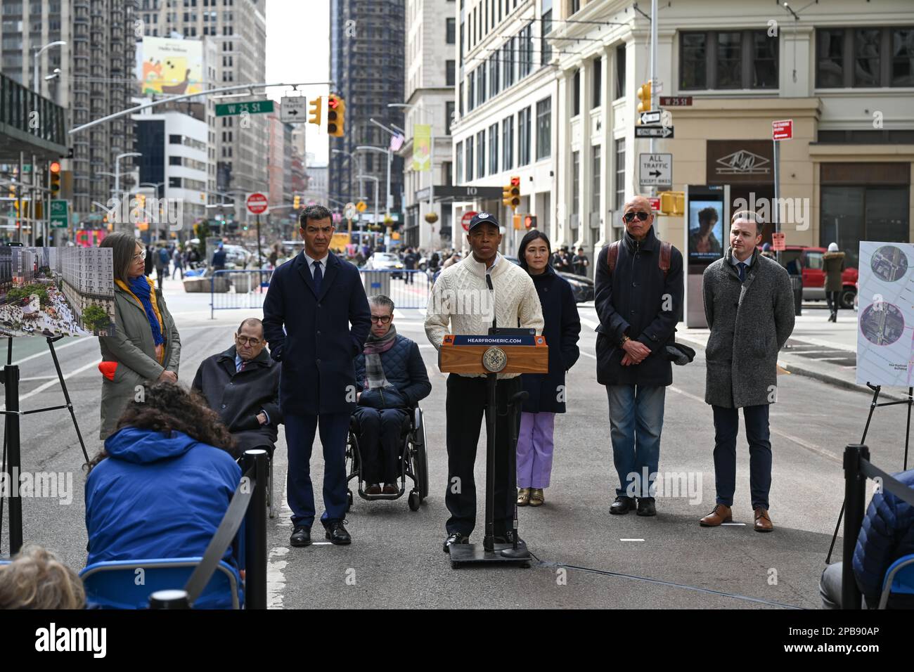 Mayor Eric Adams delivers a transportation and public space-related ...