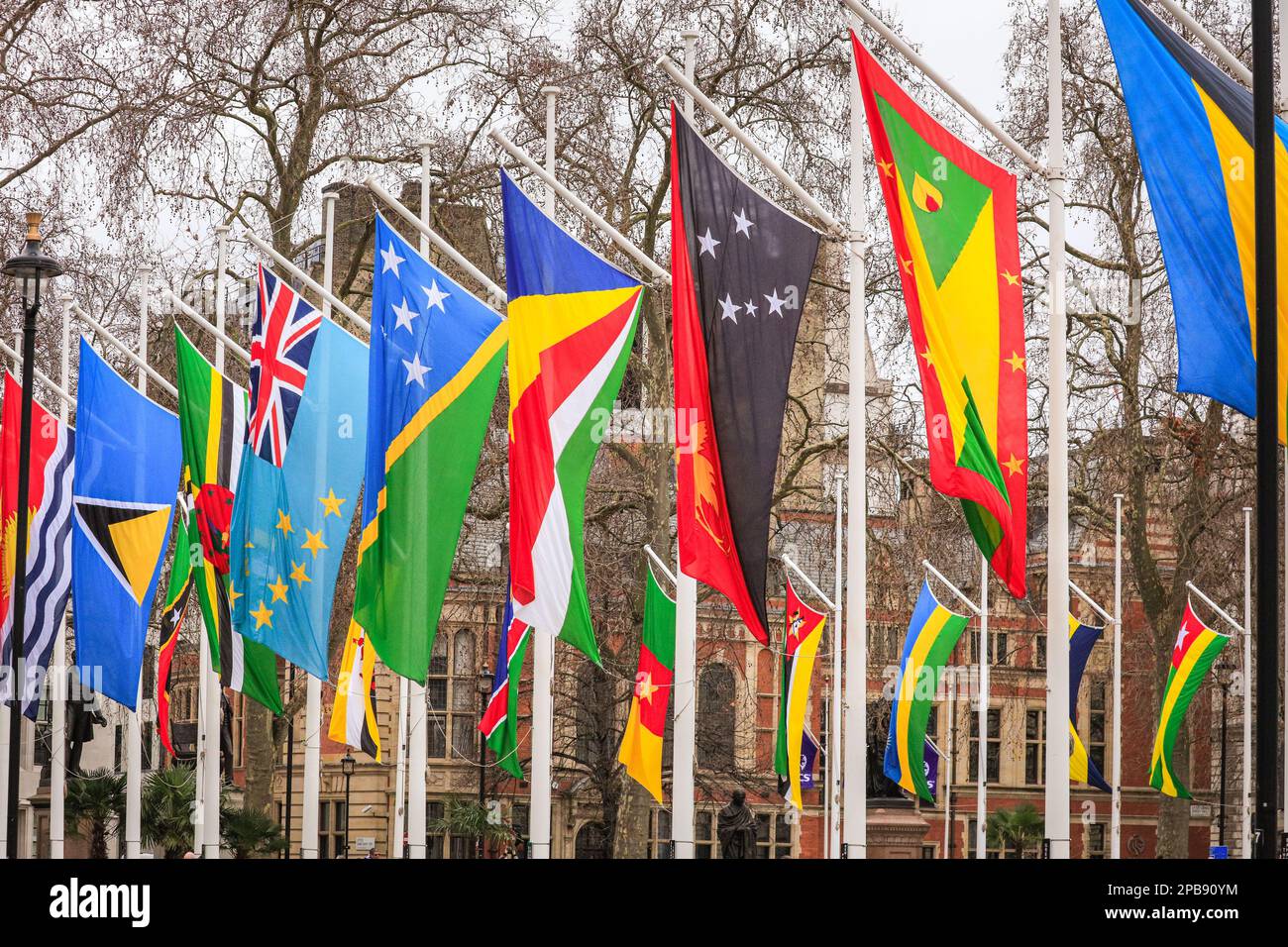 London, UK. 12th Mar, 2023. The flags of the Commonwealth Nations are ...