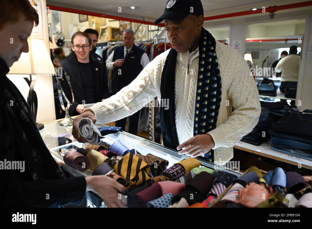 Mayor Eric Adams shops for neckties at the The Thrifty Hog boutique on ...