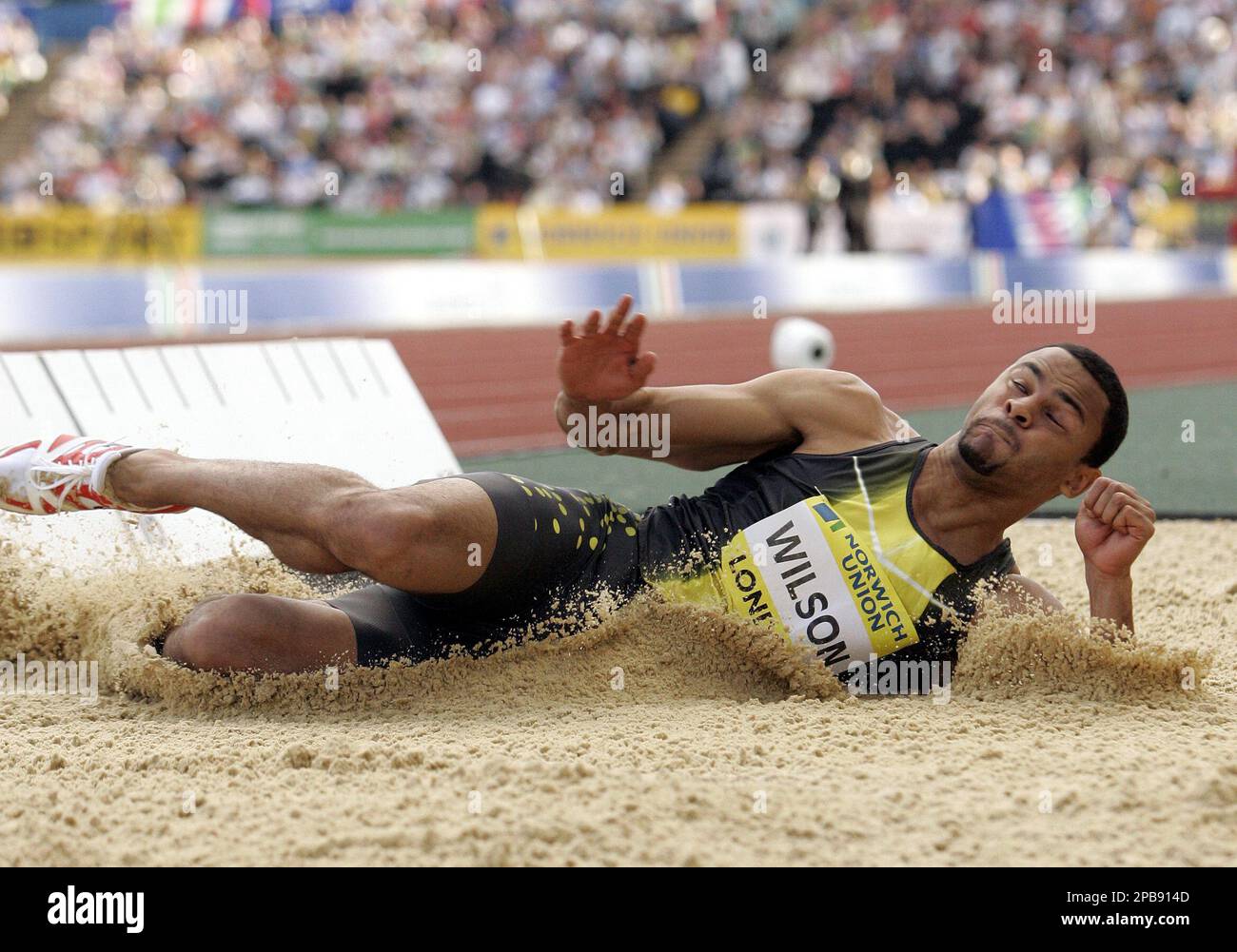 USA's Aarik Wilson competes in the men's Triple Jump at the Crystal ...