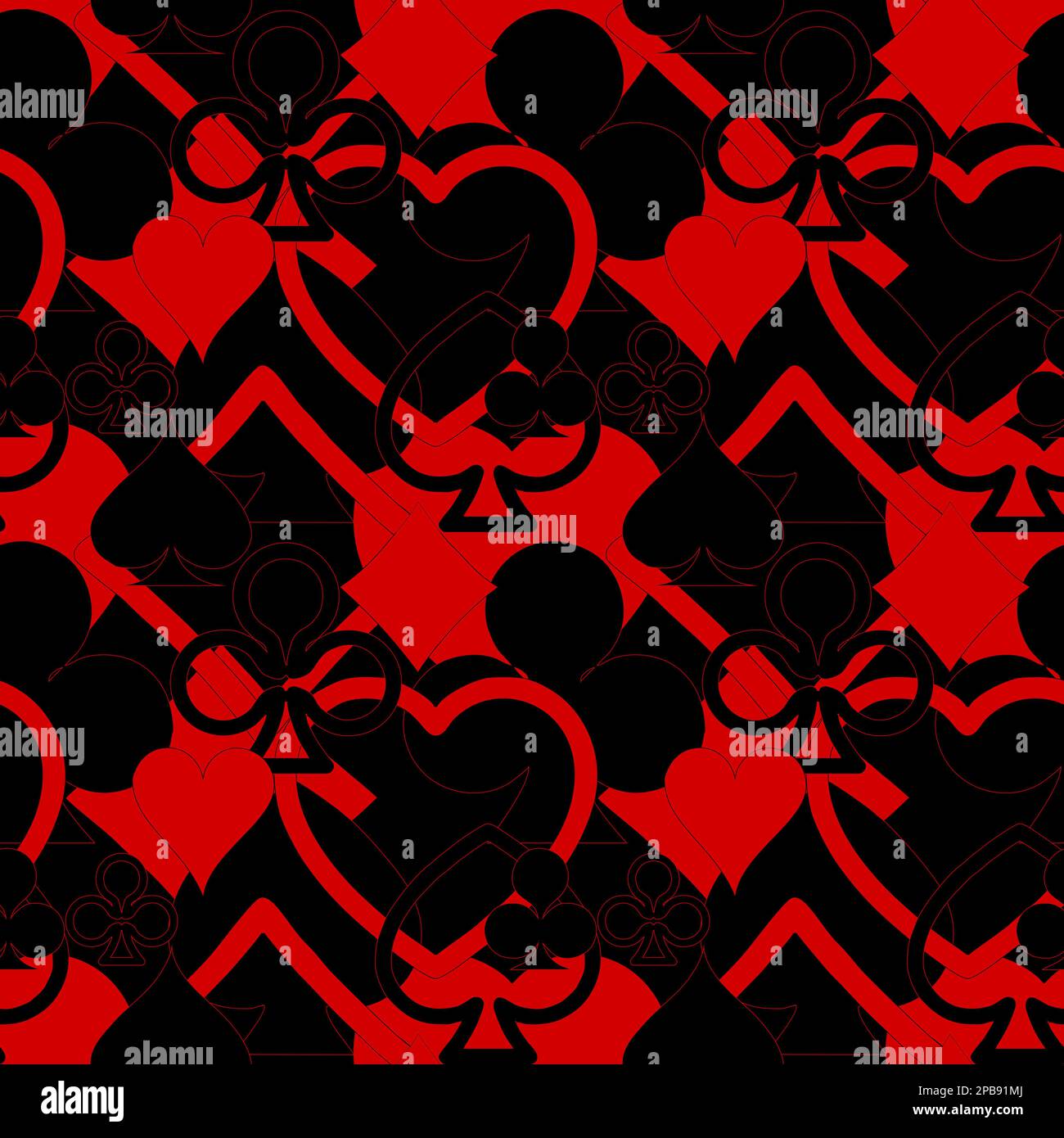 abstract seamless black and red pattern of different card suits ...