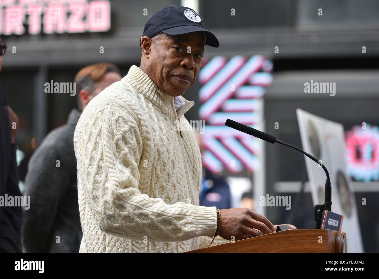 Mayor Eric Adams delivers a transportation and public space-related ...