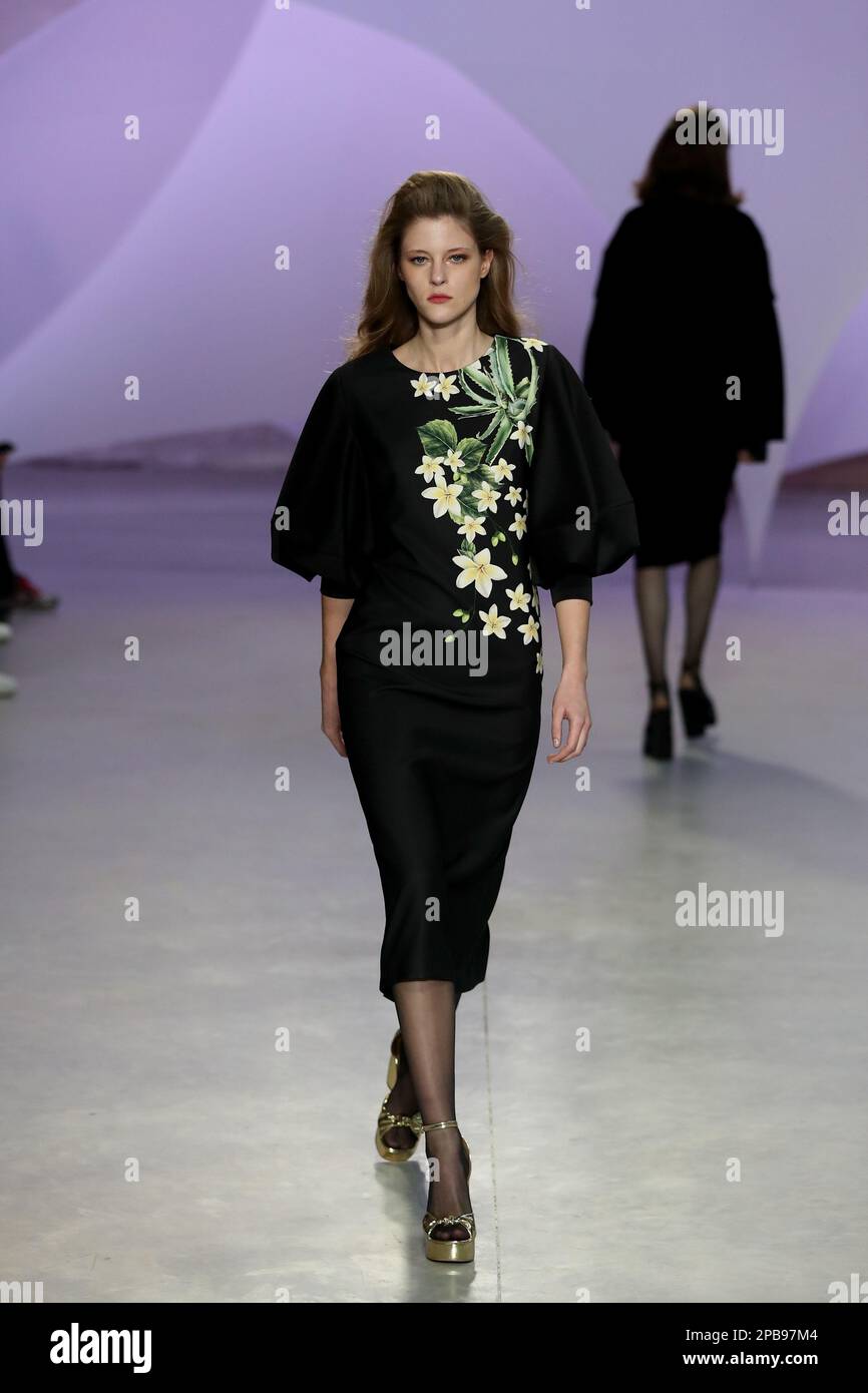 Lisbon, Portugal. 12th Mar, 2023. A model presents a creation by ...
