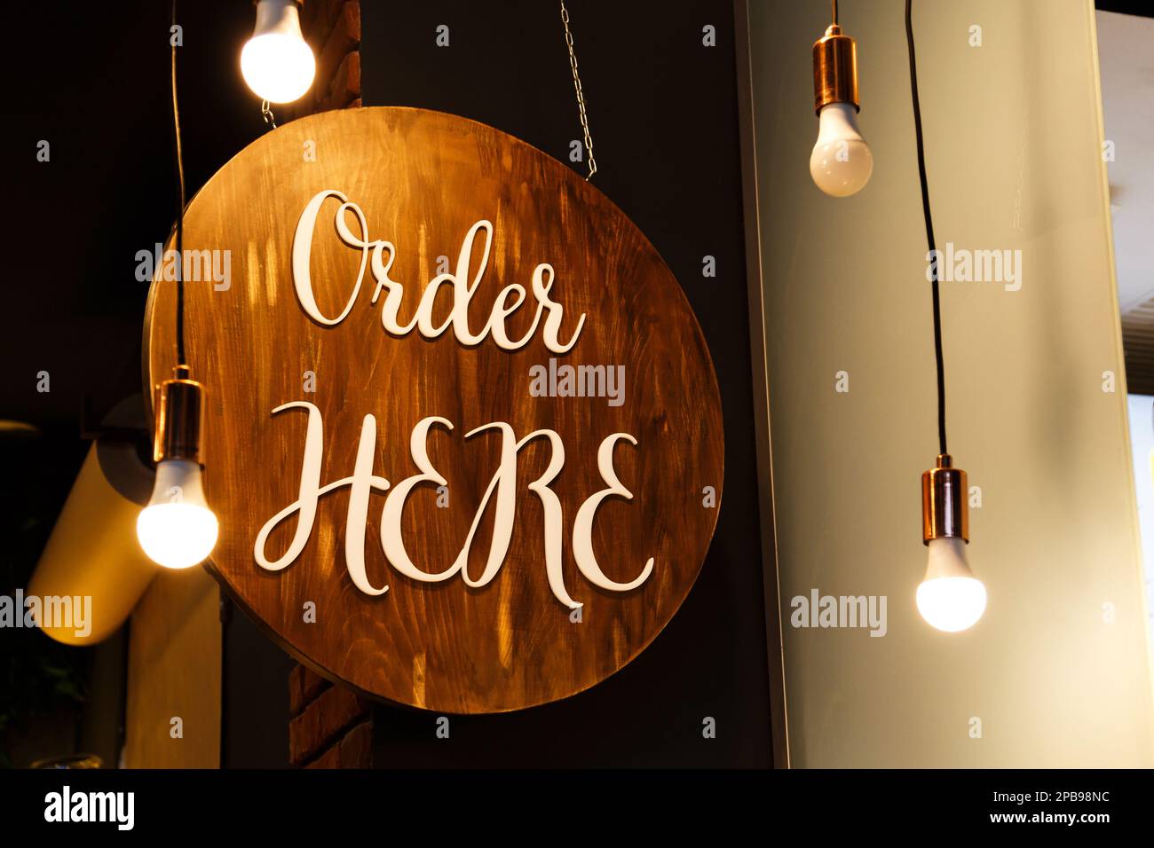 Restaurant service sign Order Here in modern loft style. Can be used in ...