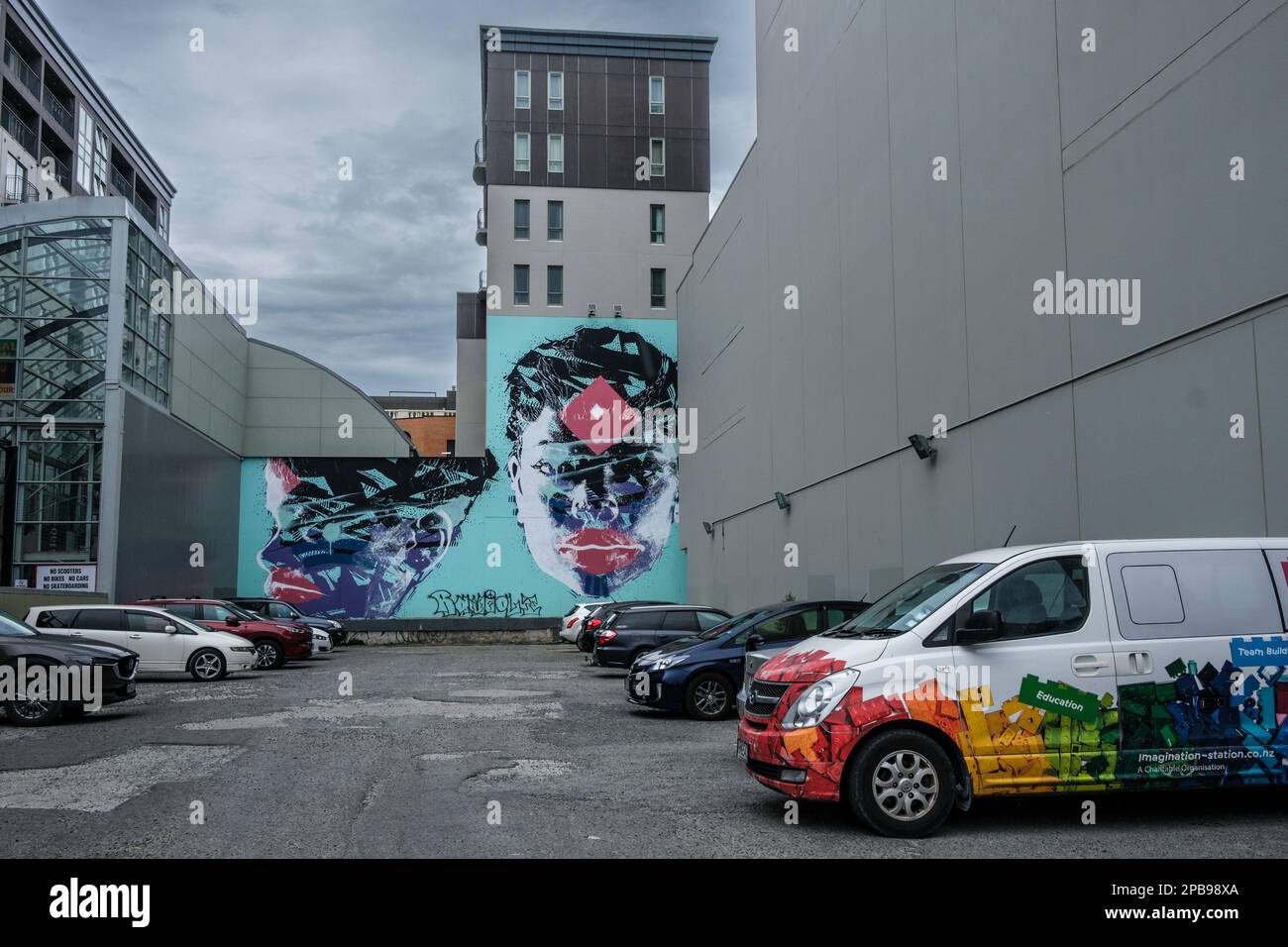 a mural decorating a car park - street art in Christchurch, South ...