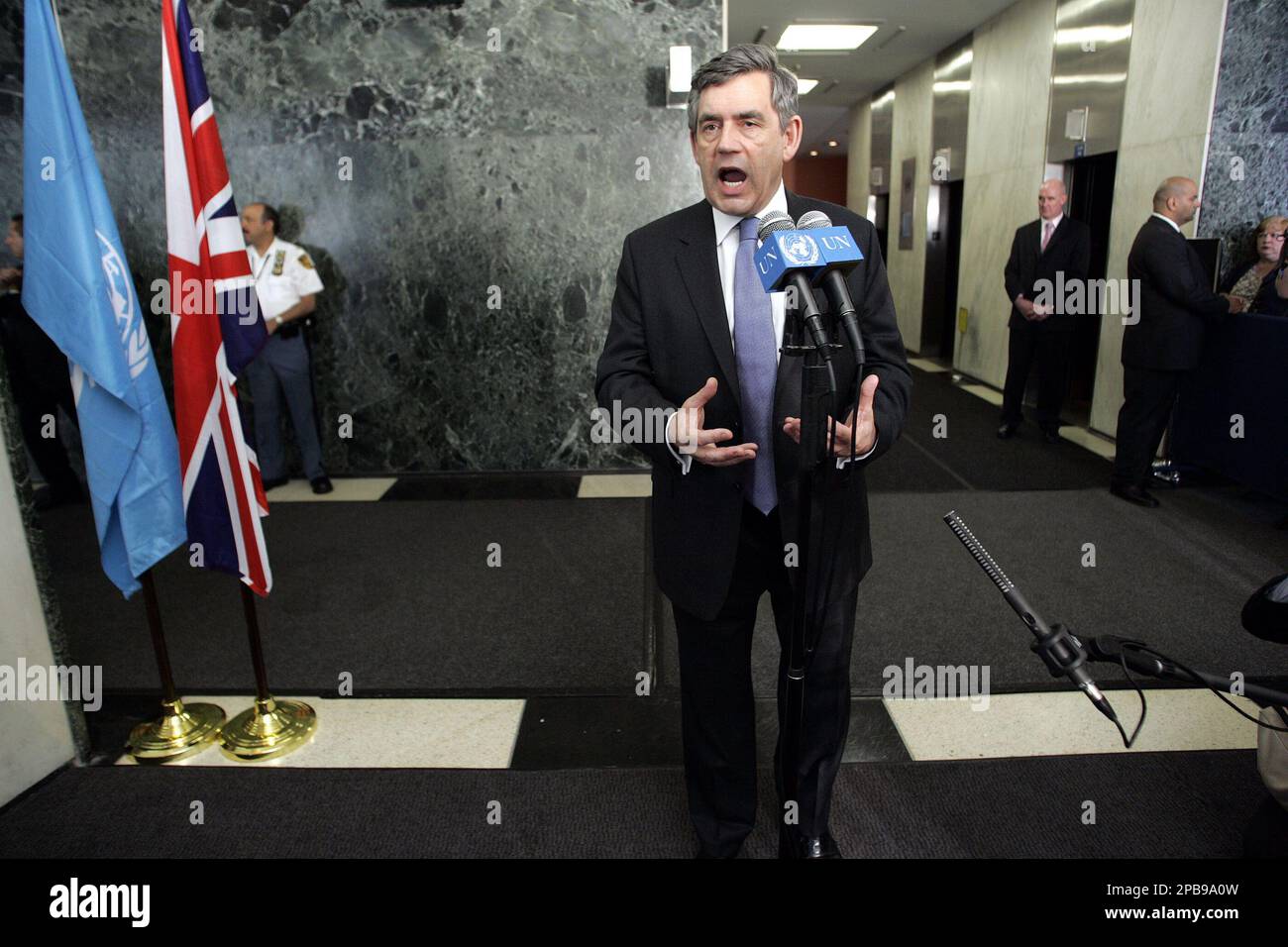 British Prime Minister Gordon Brown answers questions from the press ...
