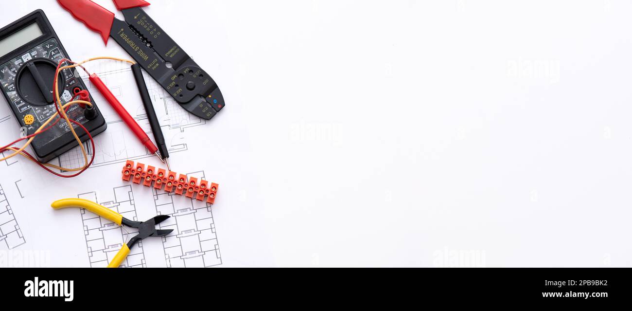 Repair tools on white background with copy space, top view Stock Photo ...