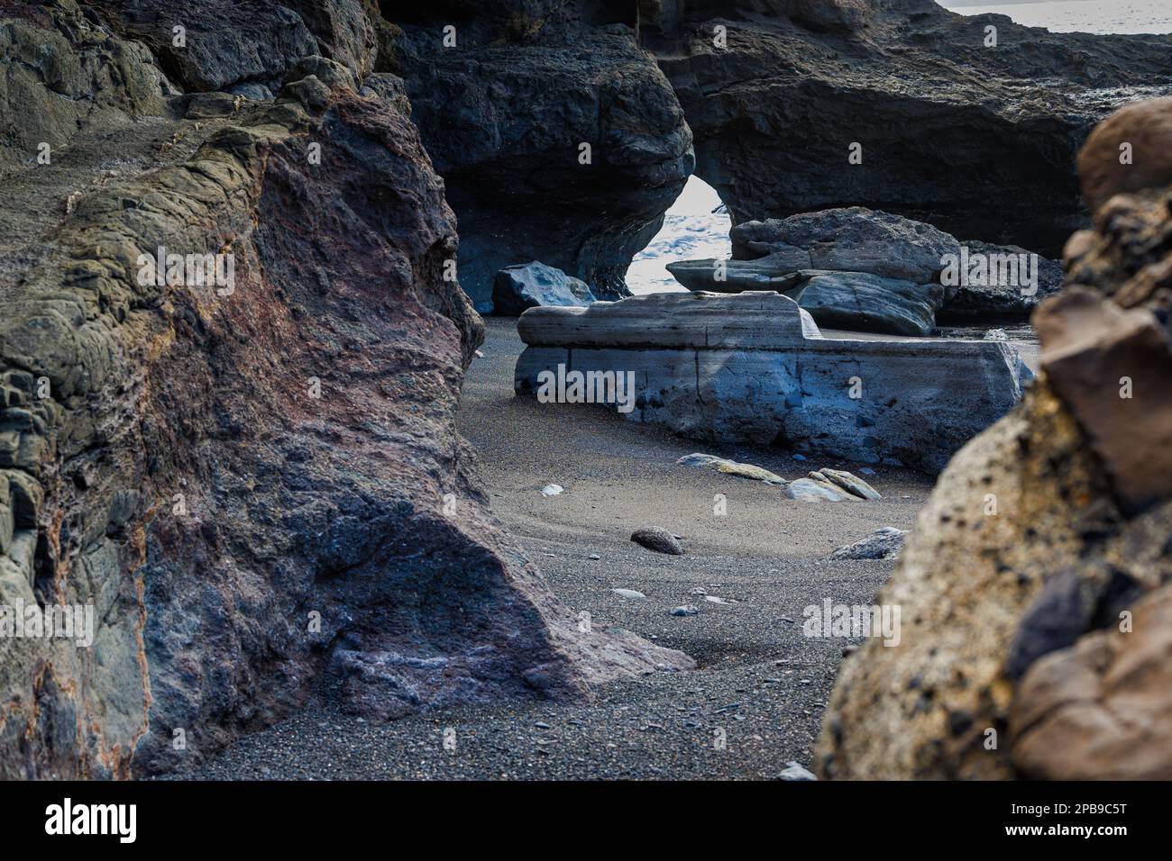 Geological structures on the coast of the volcanic island of ...