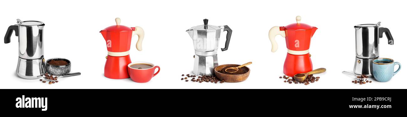 Set of geyser coffee makers on white background Stock Photo - Alamy