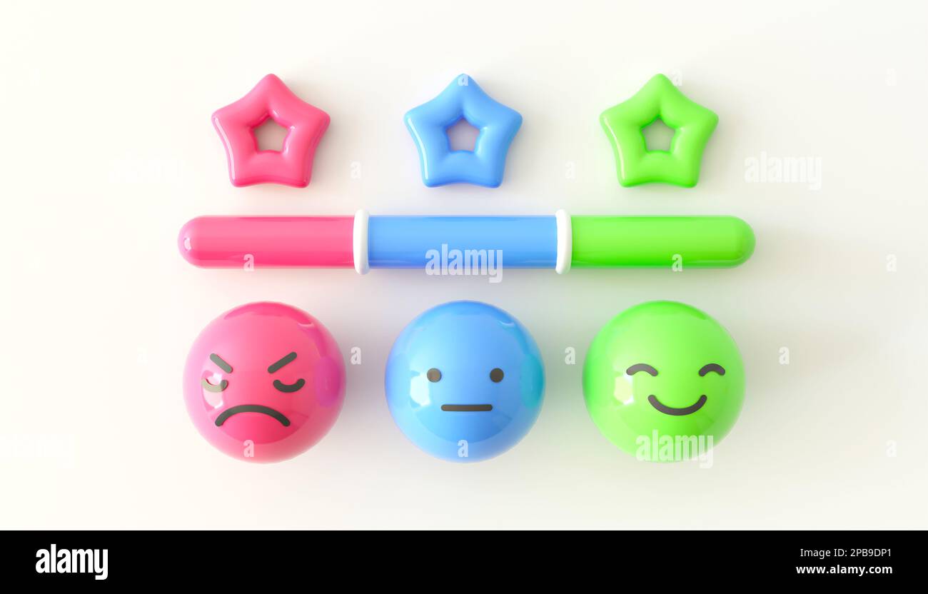 Customer review 3d icon, rating concept. Three stars, emoji and a ...