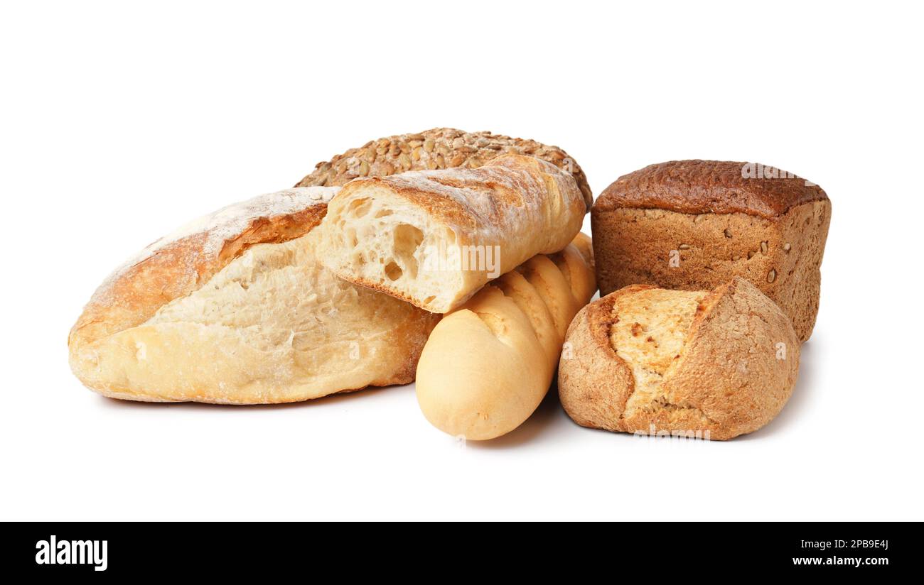 Loaves of different bread isolated on white background Stock Photo - Alamy