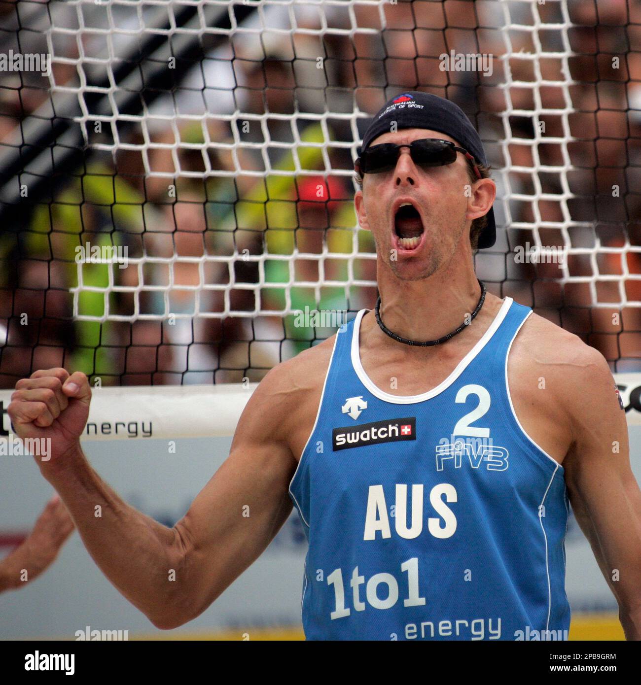 Australia's Josh Slack cheers during the match for the bronze medal ...