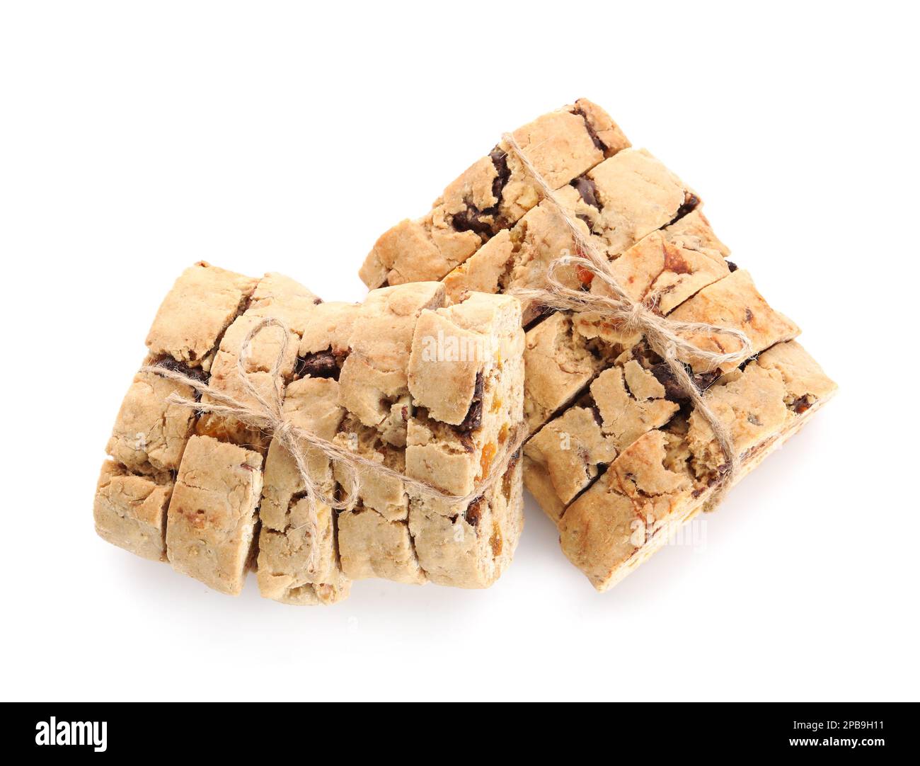 Delicious biscotti cookies tied with thread isolated on white ...