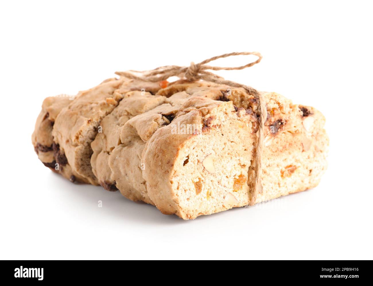Delicious biscotti cookies tied with thread isolated on white ...