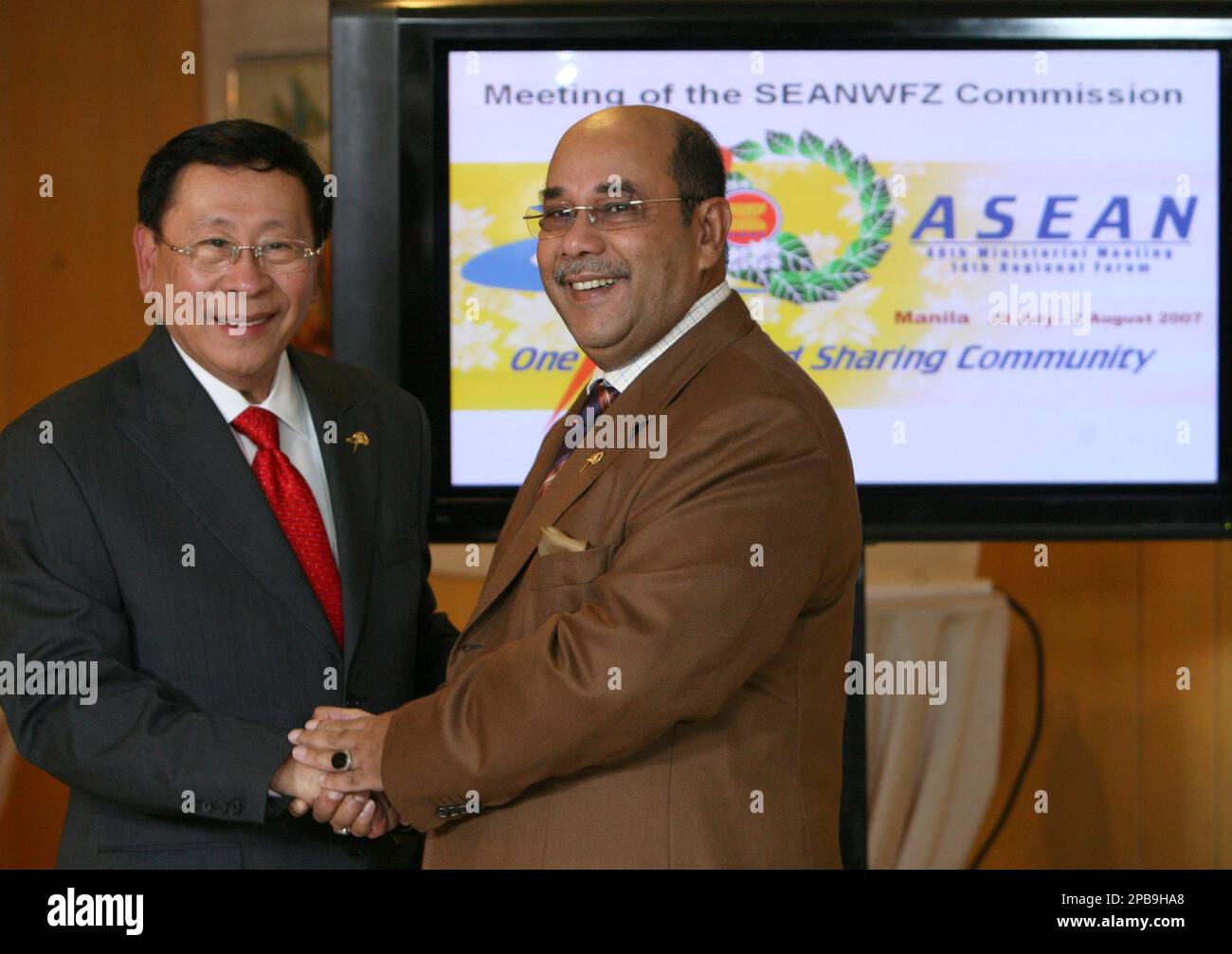 Malaysian Foreign Minister Dato Syed Hamid Albar, right, is welcomed by ...