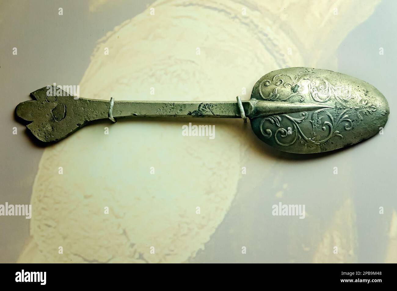 A decorative pewter spoon from the slave ship Henrietta Marie circa ...