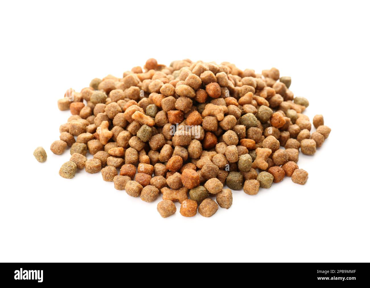 Heap of dry pet food isolated on white background Stock Photo - Alamy