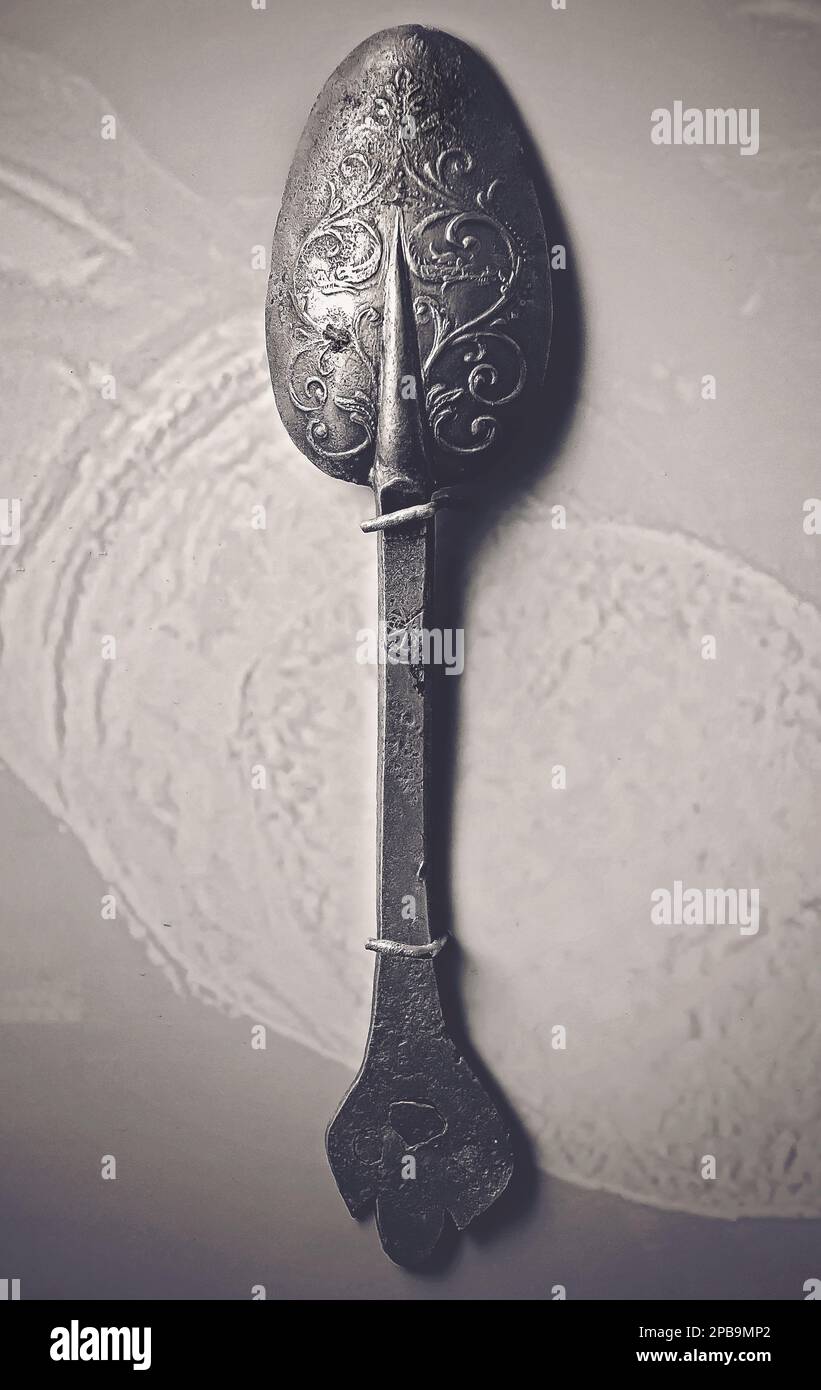 A decorative pewter spoon from the slave ship Henrietta Marie circa ...