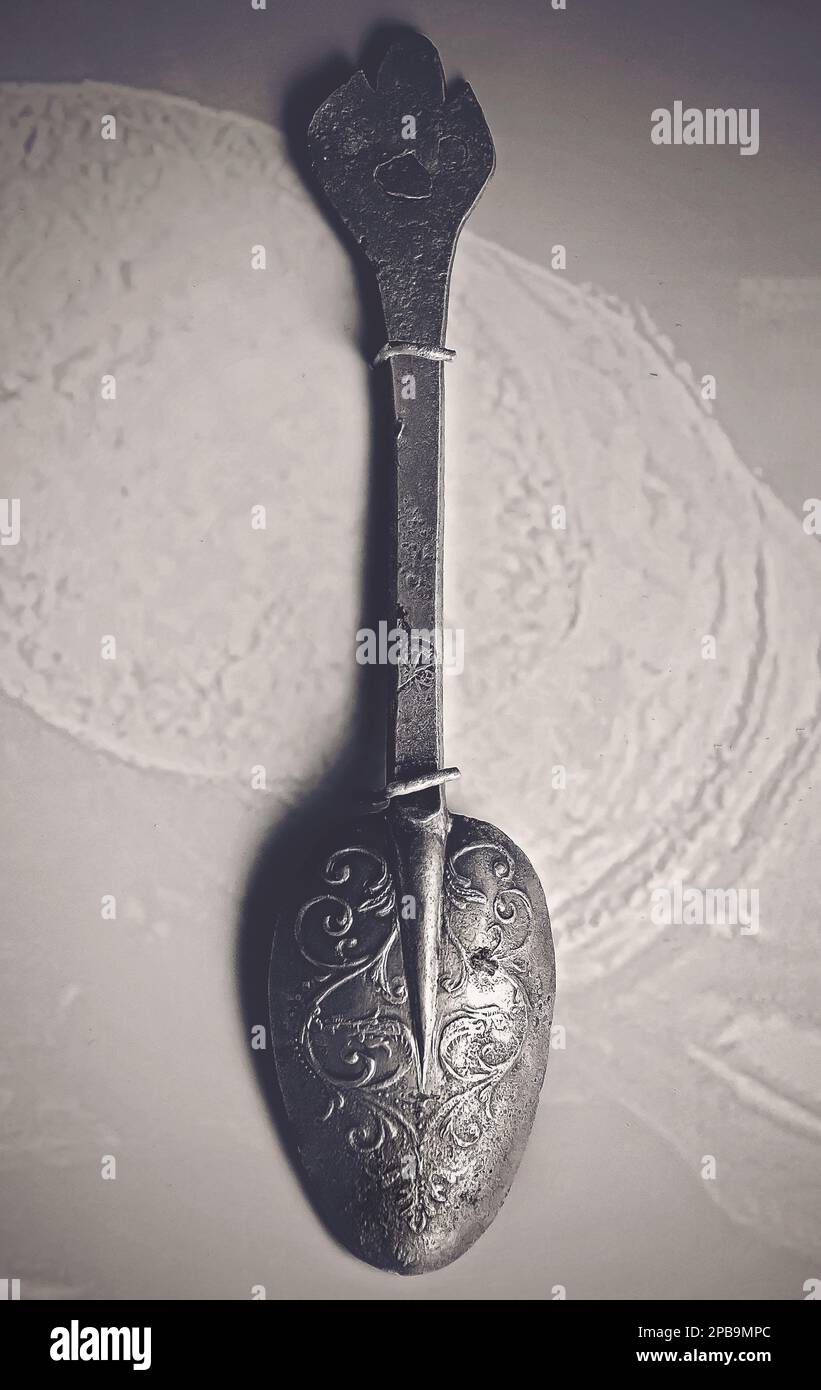 A decorative pewter spoon from the slave ship Henrietta Marie circa ...