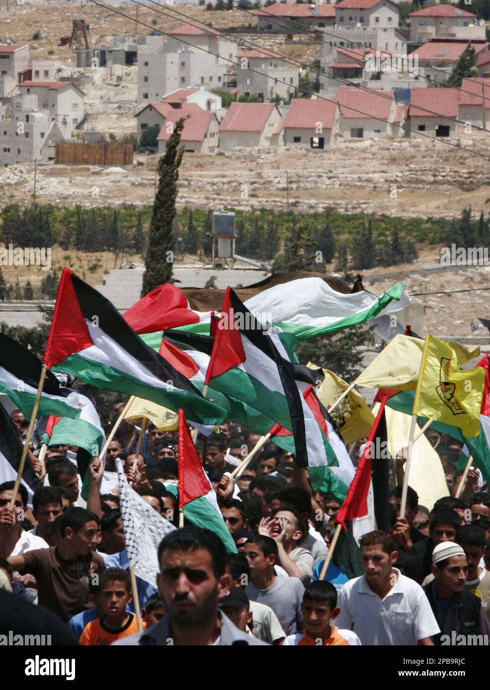 With the Jewish settlement of Tekoa in the background, Palestinian ...