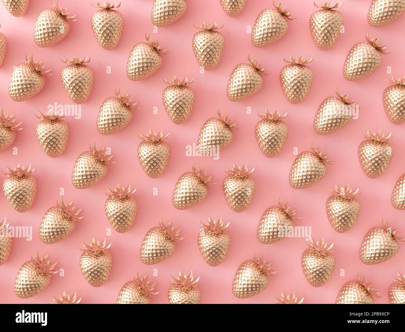 Golden strawberries on pink background. 3D Render illustration. Minimal ...