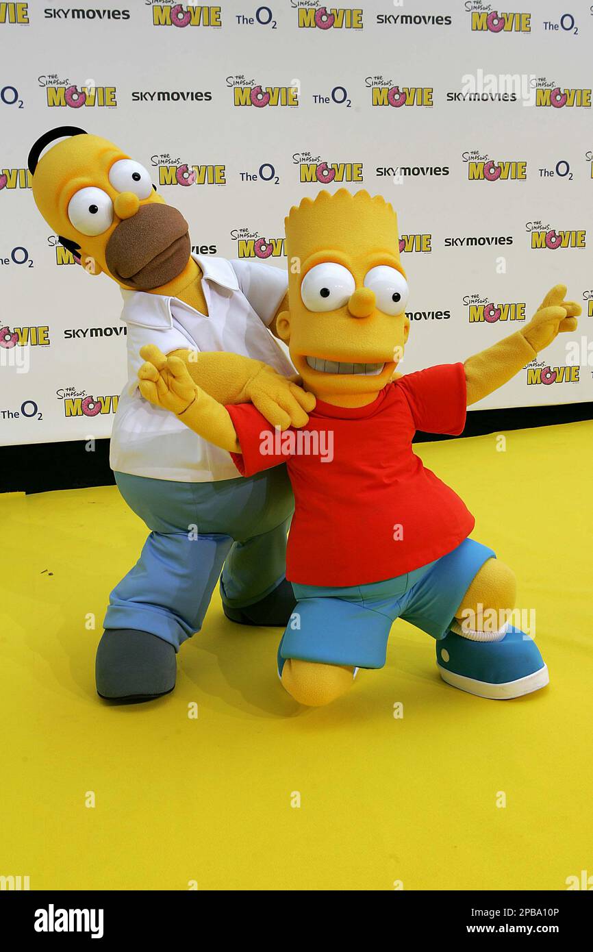 Bart and Homer Simpson attends the UK premiere of The Simpson's Movie ...