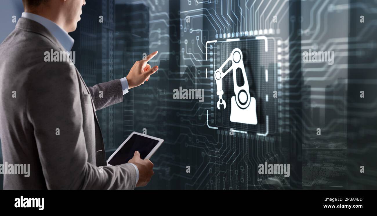 Man clicking on a virtual screen: Automation Software Innovation ... Man clicking on a virtual screen: Automation Software Innovation ...