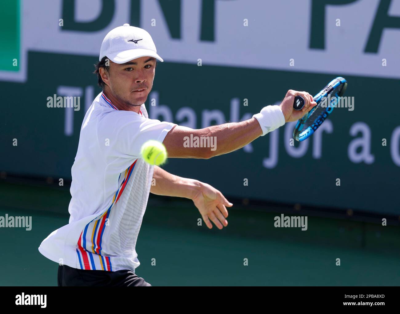 March 12, 2023 Taro Daniel of Japan returns a shot against Cameron ...